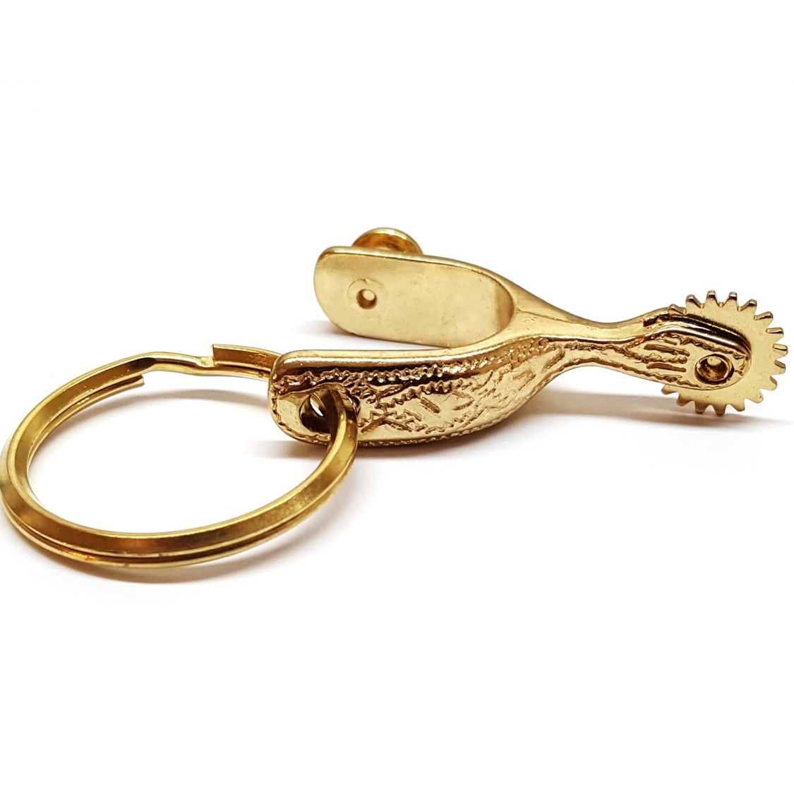 Brass Plated Engraved Spur Keychain - Moveable Rowel - Hill Leather Company