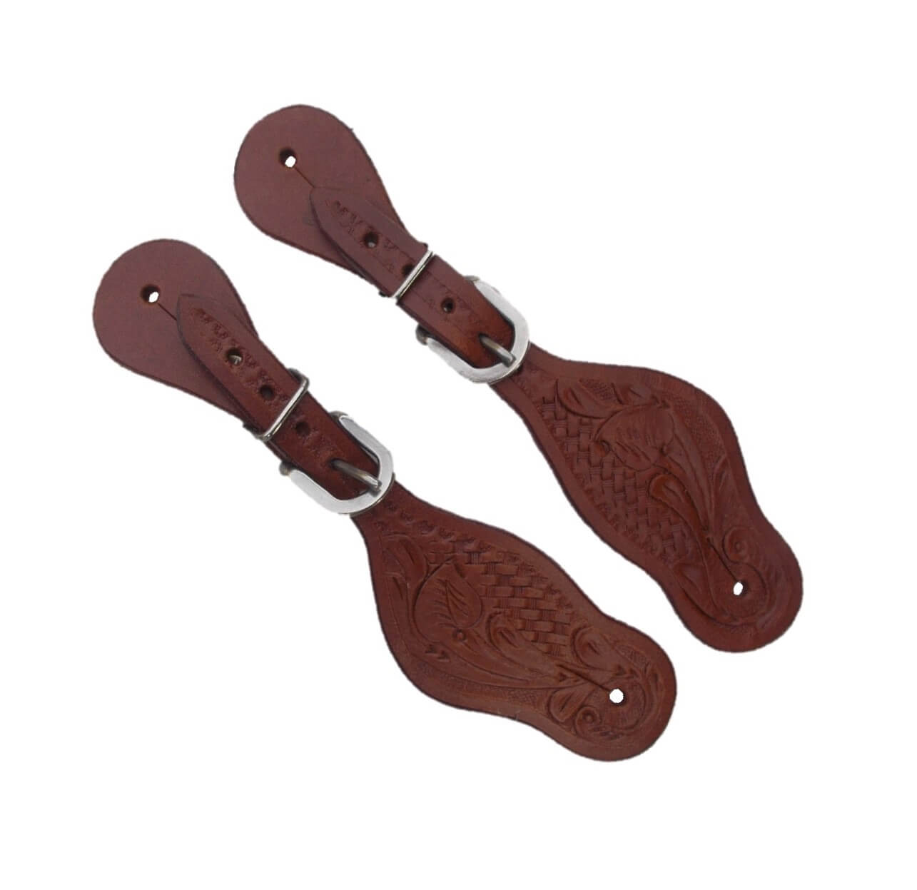 Brown Tooled Leather Youth Spur Straps - Hill Leather Company