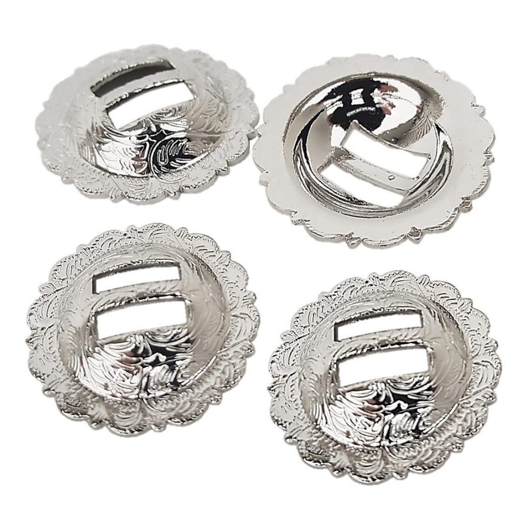 Slotted Berry Conchos 4 Pack 1-1/4" Saddle Bright Silver Round - Hill ...