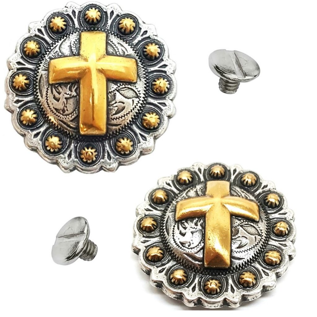 Western Berry Cross Concho Silver-Gold 2 Pack 1-1/4" With Screws - Hill ...