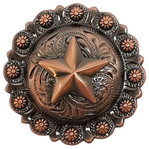 2 Pack 1-1/2" Antiqued Copper Round Star Berry Conchos With 1/4' Screws ...