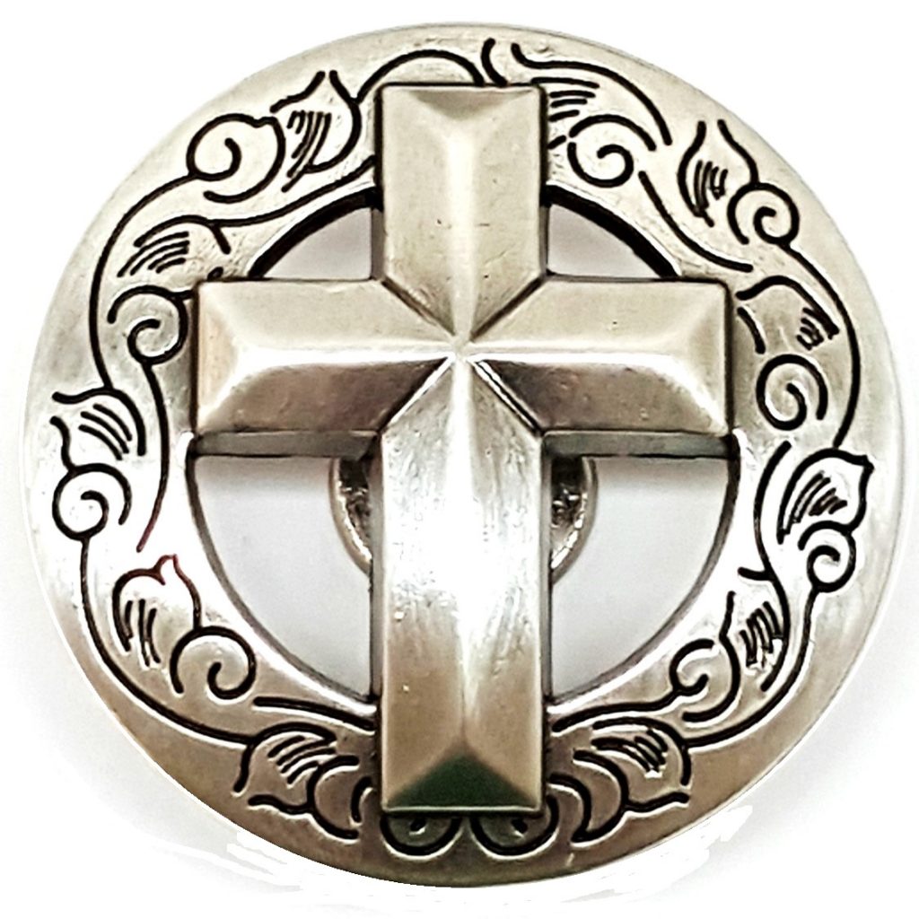 2 Pack 1-1/8" Western Engraved Silver Cross Concho With Chicago Screws ...